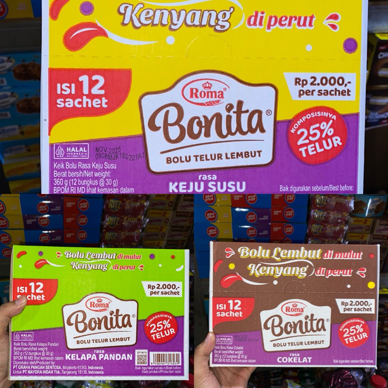 Jual ROMA BONITA BOLU TELUR LEMBUT 1 BOX 12pcs | SEMUA ALL VARIAN RASA ...
