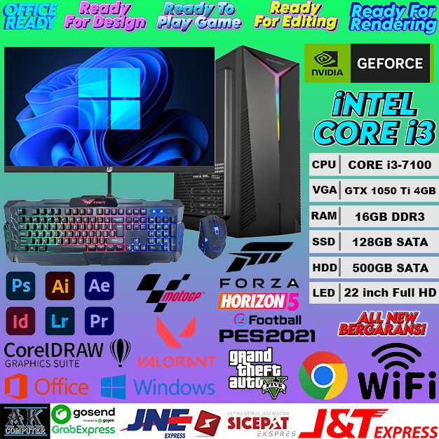 Jual PC GAMING FULLSET iNTEL CORE i3 7100 Gen 7Th Feat GTX 1050 Ti 4GB + RAM 16GB + SSD 128GB ...