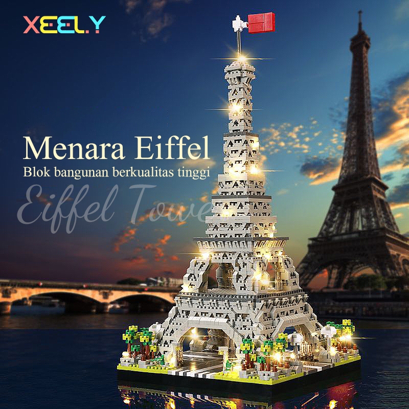 Jual Ready Mainan Blok Paris Eiffel Tower Building Blocks with lampu 3D DIY Model Bricks Mainan ...