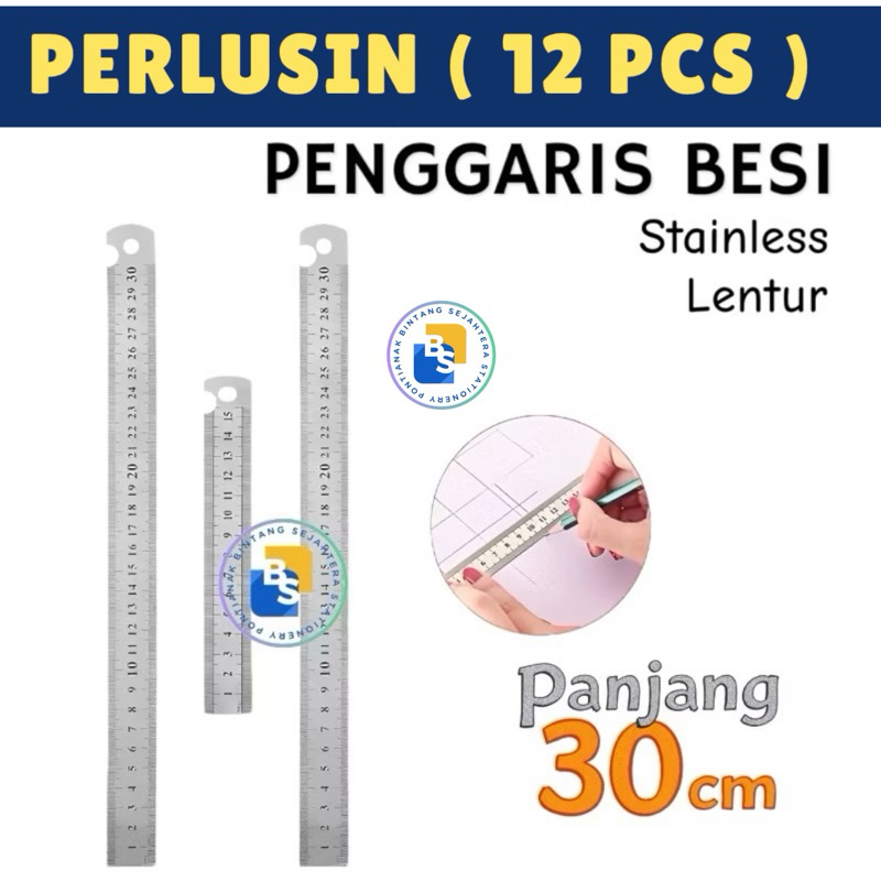 Jual 12 Pcs - Penggaris Besi Lentur 30cm / Stainless Steel 30cm ...