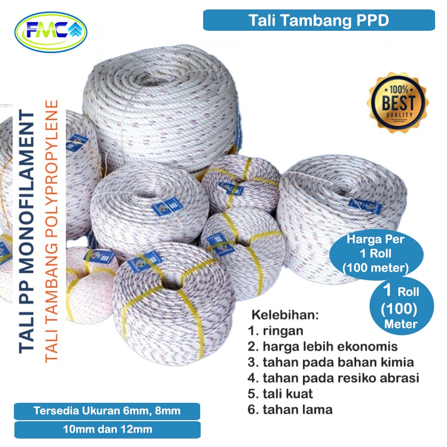 Jual Tali Tambang Polypropylene Per Roll Ukuran 6mm 8mm 10mm 12mm Tali ...