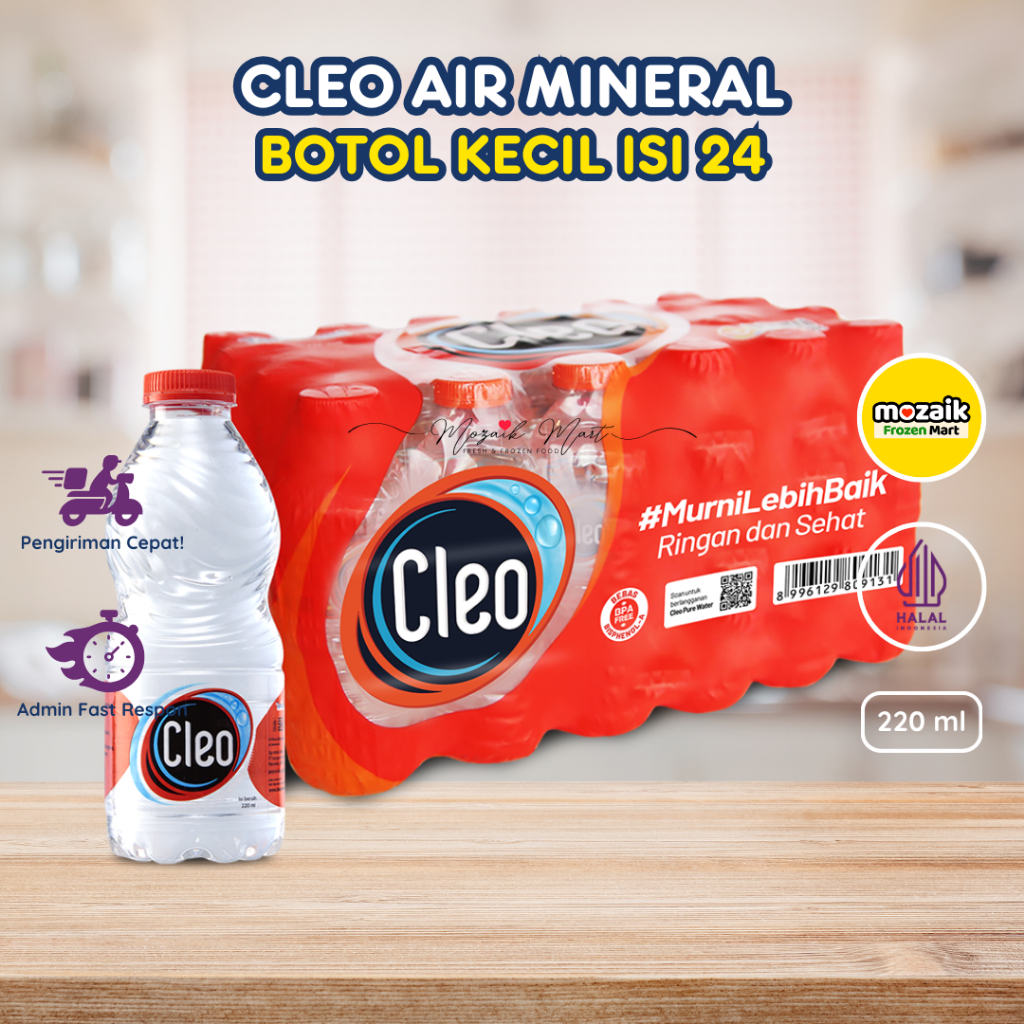 Jual Cleo Botol Kecil Mini isi 24 220 ml-Air Mineral/Mozaik Frozen Mart ...