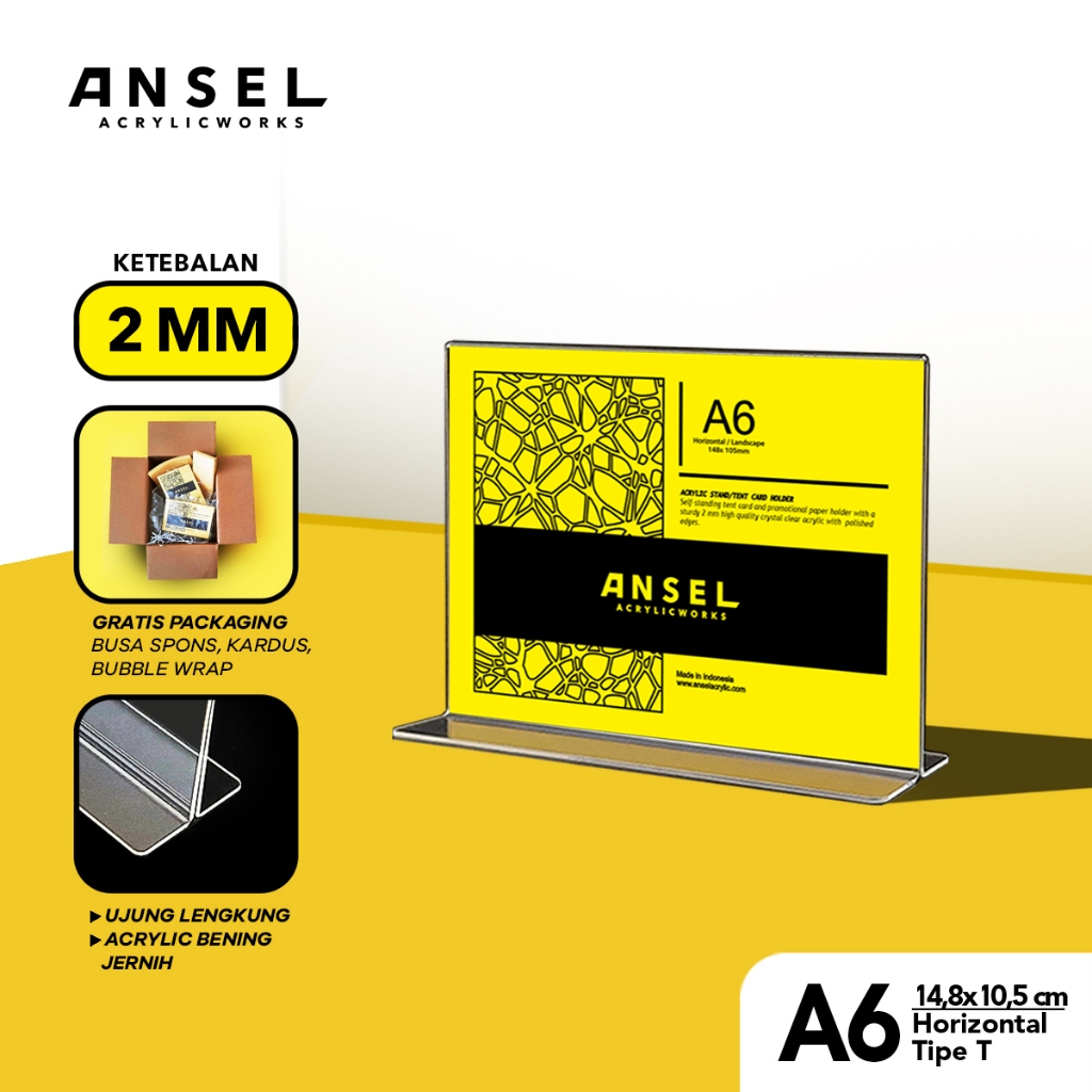 Jual ANSEL Tent Holder Akrilik Tipe T/ A6 Horizontal Landscape 14,8x10,5 cm / [Brosur, Acrylic ...