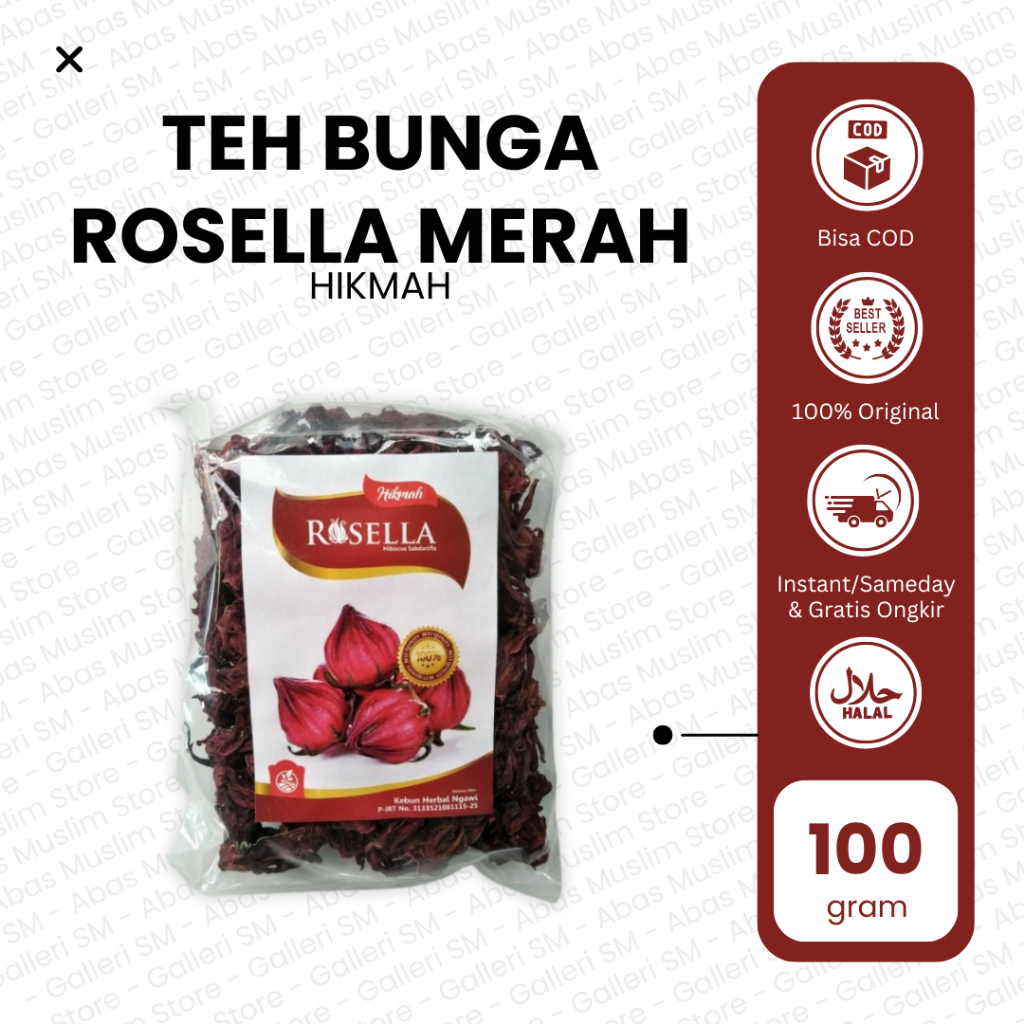 Jual Teh Bunga Rosella Merah 100 gr Hikmah Teh Curah Asli Hibiscus Tea ...