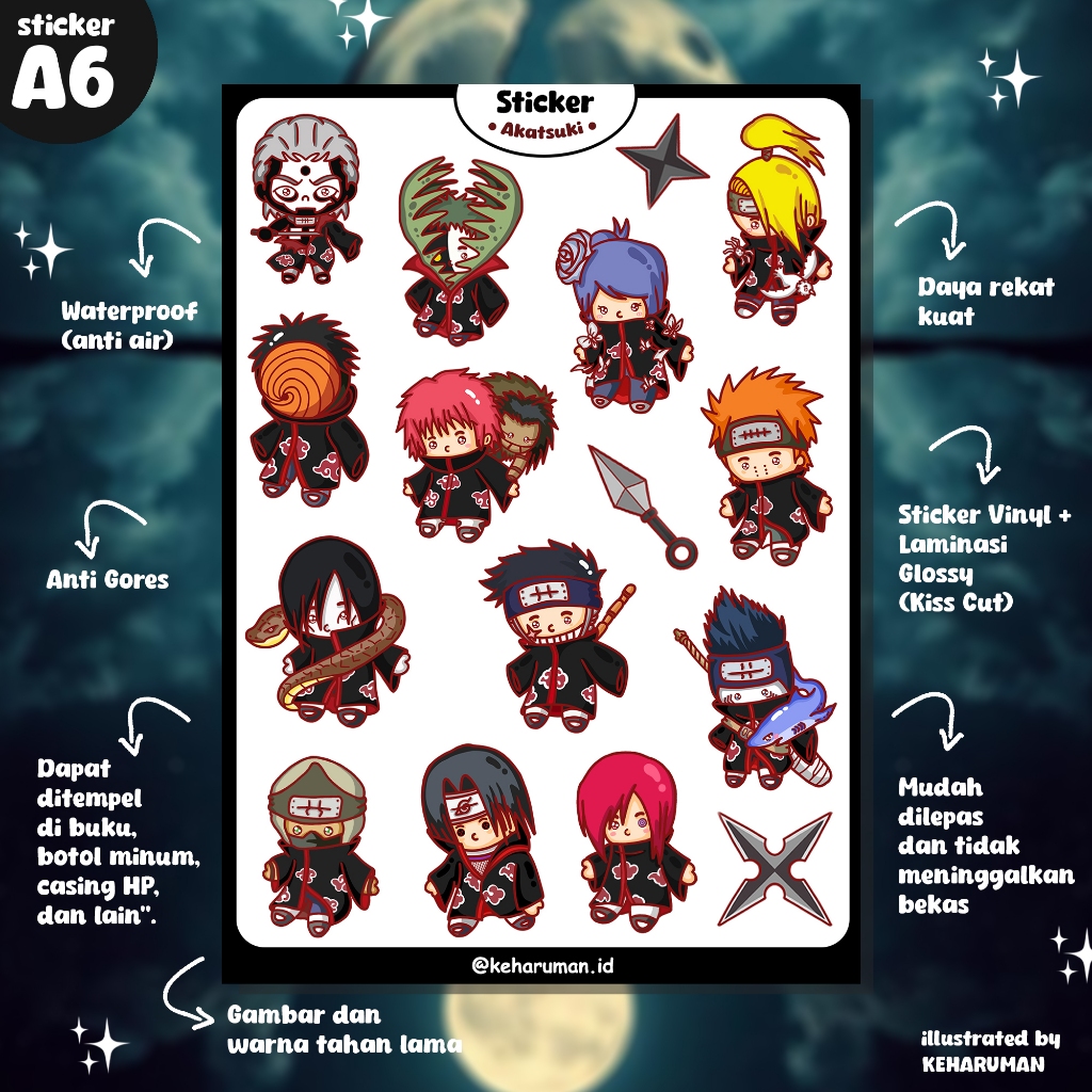 Jual Sticker Naruto Akatsuki Pain Deidara Sasori Orochimaru Kisame Tobi ...