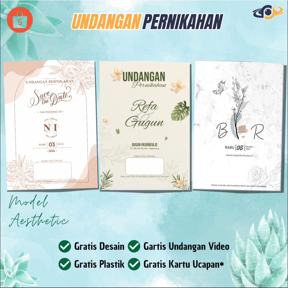 Jual Undangan Pernikahan Lipat 2 Model Estetik Aesthetic termurah ...
