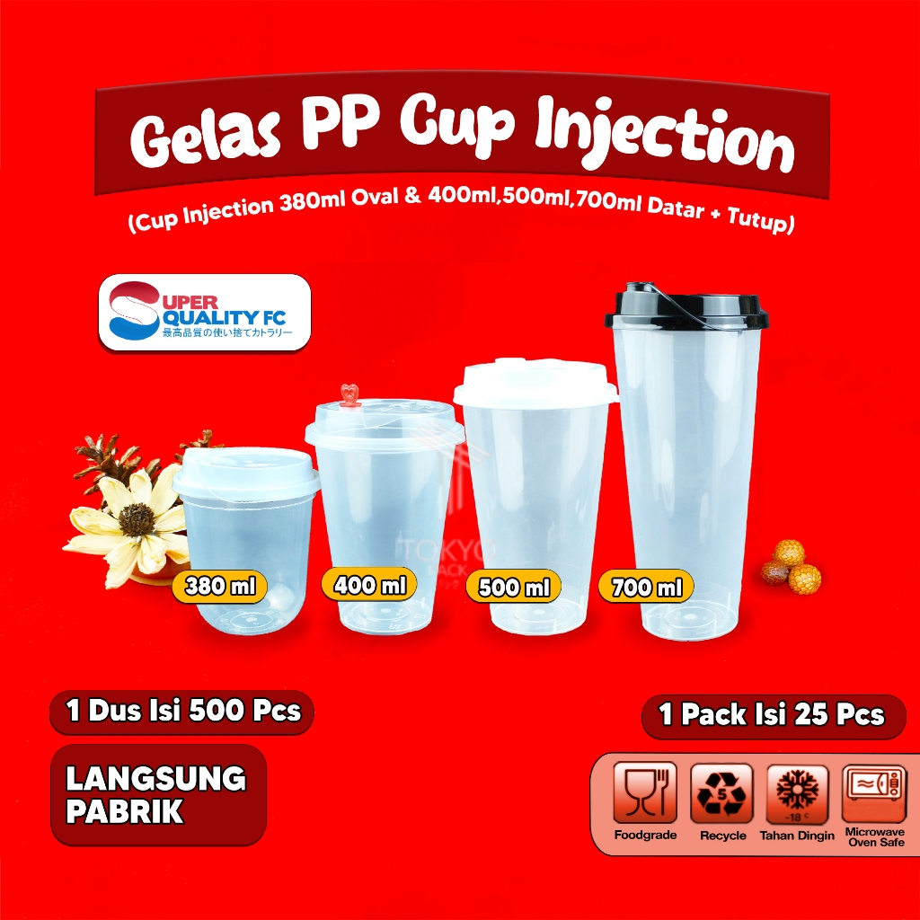 Jual Cup Injection 380ml 12oz Oval & 400ml 14oz / 500ml 16oz / 700ml 24oz Datar + Tutup / Gelas ...