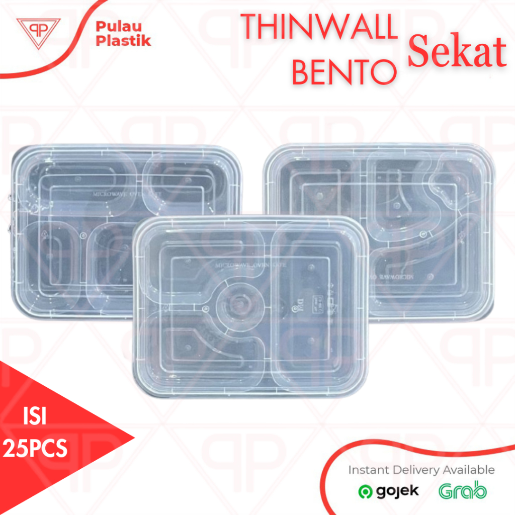 Jual Thinwall Bento 3 & 4 Sekat Bening / Box Kotak Makan Plastik 25 pcs ...