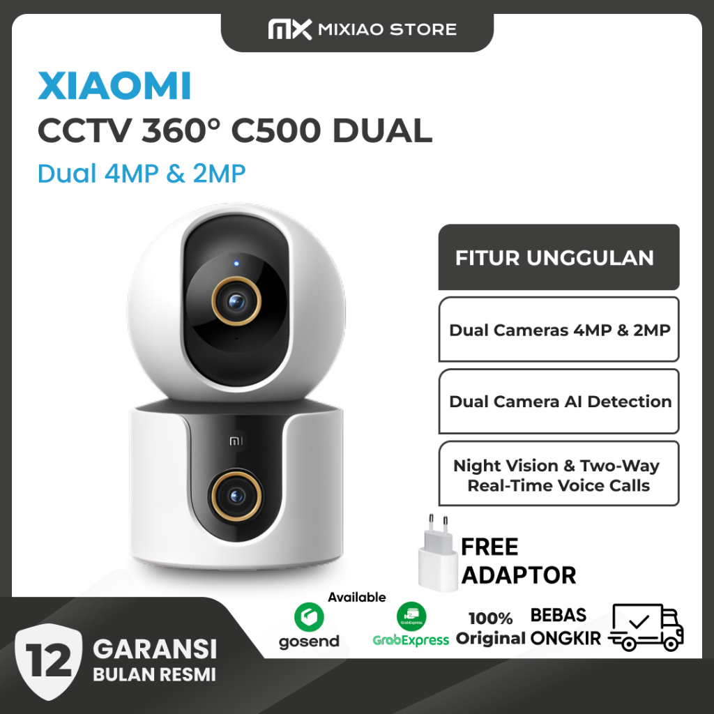 Jual Xiaomi Smart Camera C500 Dual 4MP & 2MP | CCTV 360 | Night vision inframerah | Deteksi ...