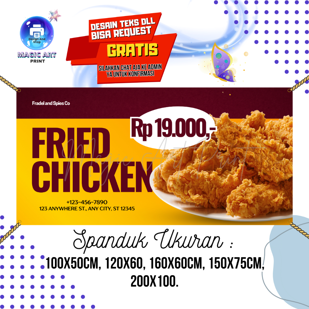 Jual Cetak Spanduk Banner Fried Chicken MMT Spanduk Custom 200x100 ...