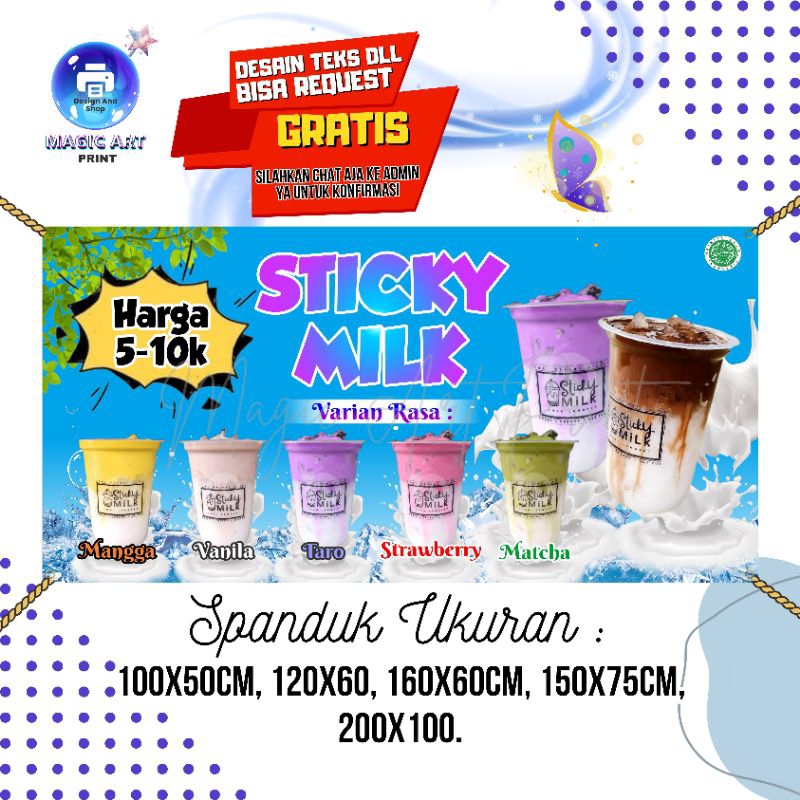 Jual Cetak Spanduk Banner Sticky Milk Varian Rasa MMT Spanduk Custom 200x100 | Shopee Indonesia
