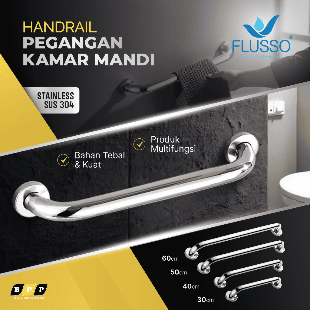 Jual FLUSSO Pegangan Kamar Mandi Handrail Stainless Stell SUS304 Anti ...