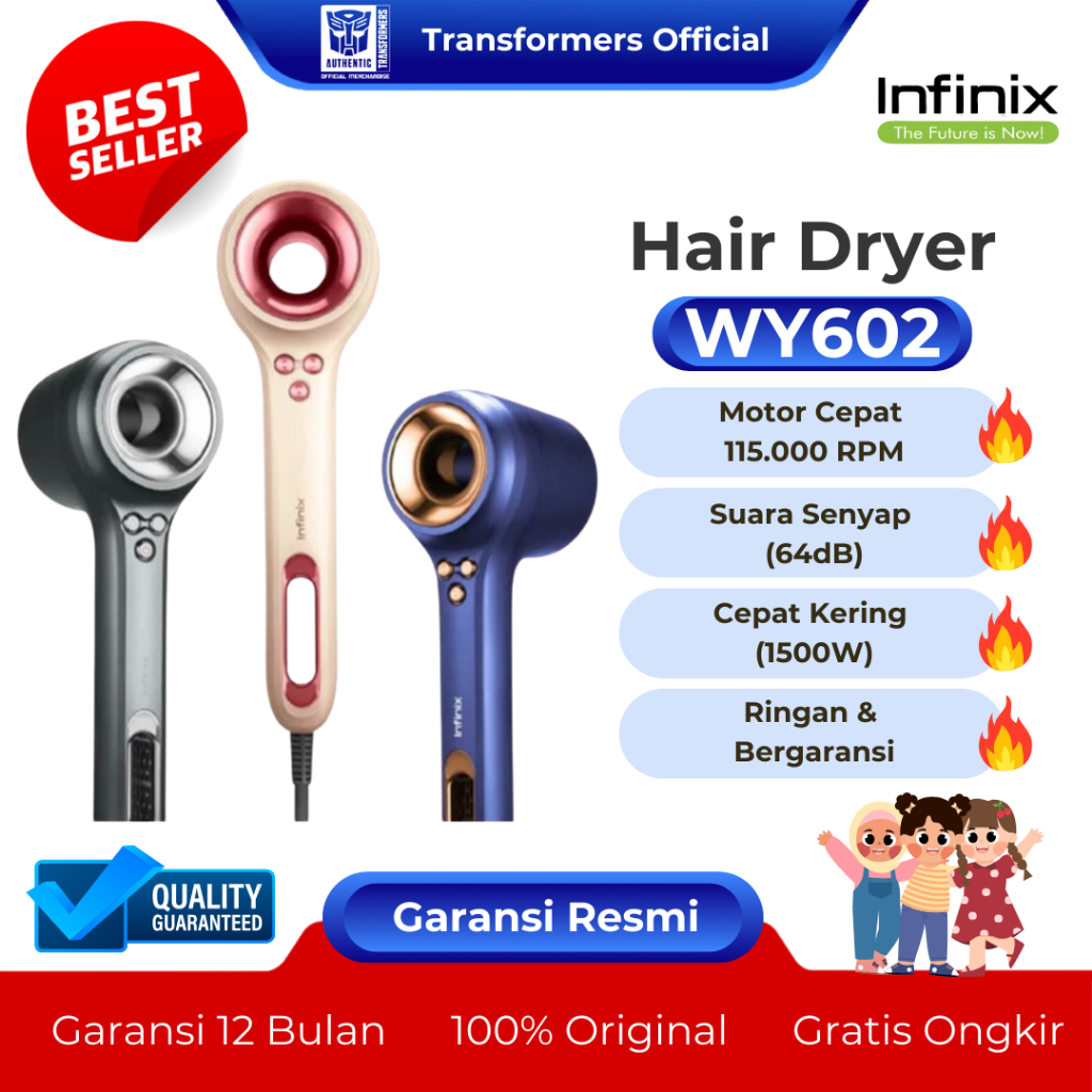 Jual Transformers x Infinix WY602 Hair Dryer – Motor Brushless, 200 Juta Ion Negatif, 64dB Ultra ...
