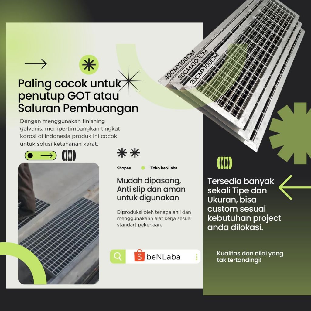 Jual Tutup Selokan Saluran GOT Besi Galvanis Anti Karat Steel Grating ...