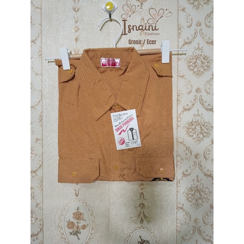 Jual baju seragam sekolah pramuka saku 2 coklat kuning lengan pendek ...