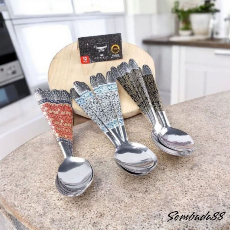 Jual SENDOK BATIK STAINLESS ISI 12 PCS / SENDOK MAKAN | Shopee Indonesia