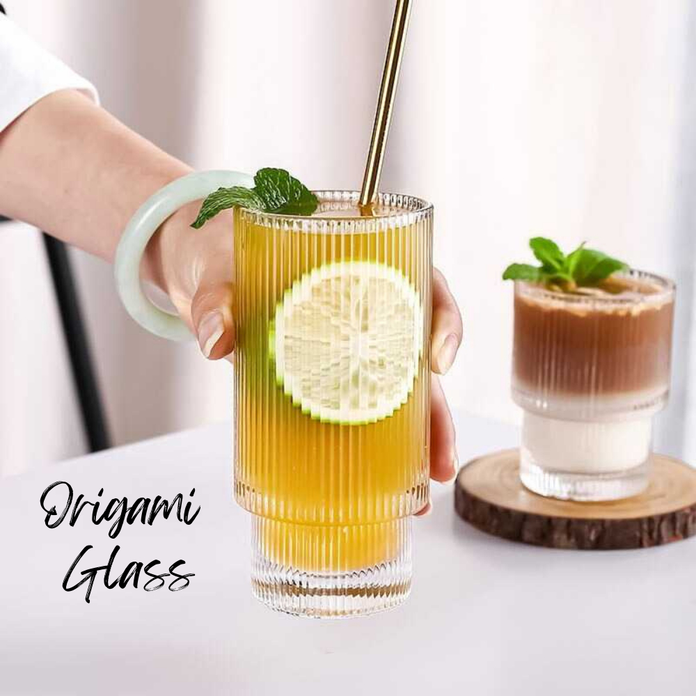 Jual One Two Cups Gelas Kaca Aesthetic / Gelas Cafe / Gelas Kopi Teh Stripe Origami Glass 380ml ...