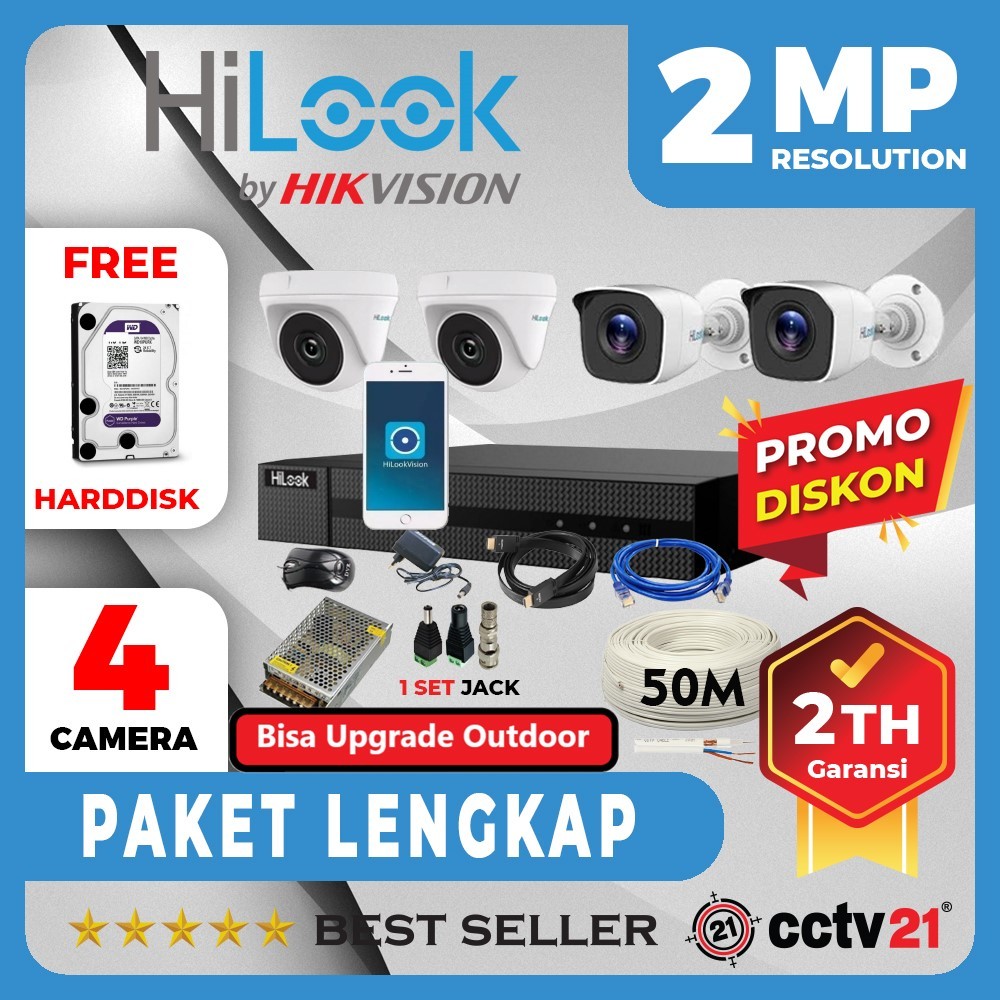 Jual Paket 4 Kamera cctv HILOOK by HikVision 2MP +Kabel 50M Harga Jual Lagi Promo cctv21 ...