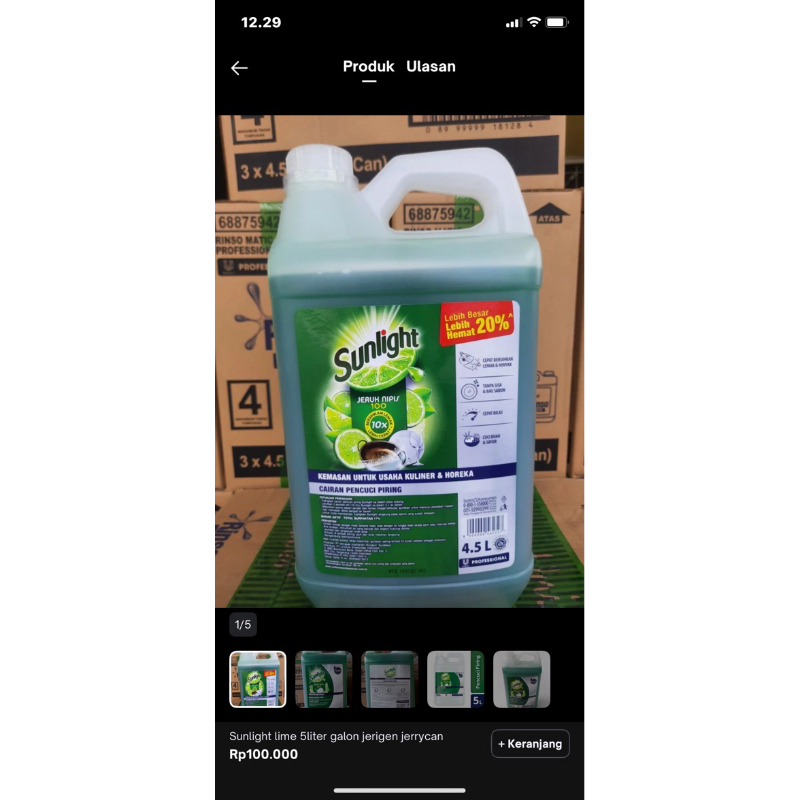 Jual Sunlight Jerigen cairan pencuci piring 5L - 5 Liter ORIGINAL ...