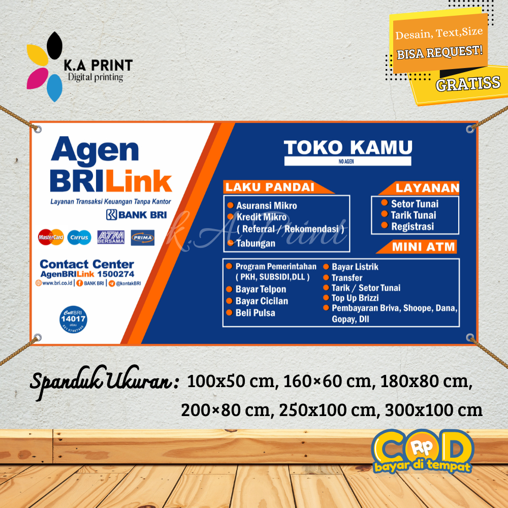 Jual Cetak SPANDUK BANNER Agen BRI Link Mitra Resmi Biru Oranye MMT ...