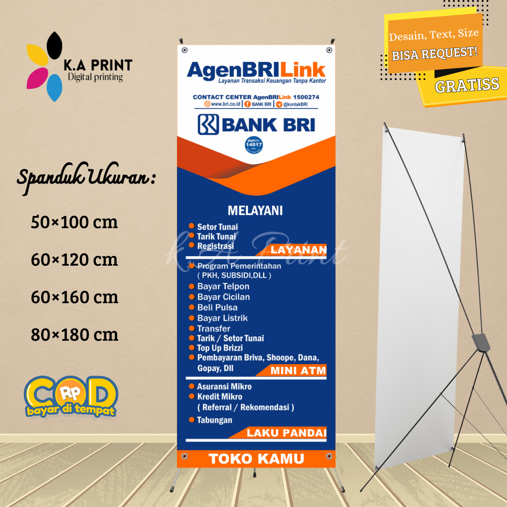 Jual Cetak SPANDUK BANNER Agen BRI Link Mitra Resmi Biru Oranye MMT ...