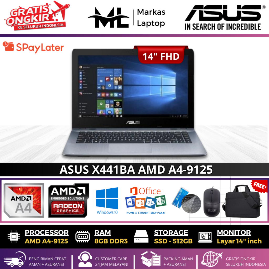 Jual LAPTOP ASUS X441BA AMD A4-9125 RAM 8GB SSD 512GB WINDOWS 10 14 ...