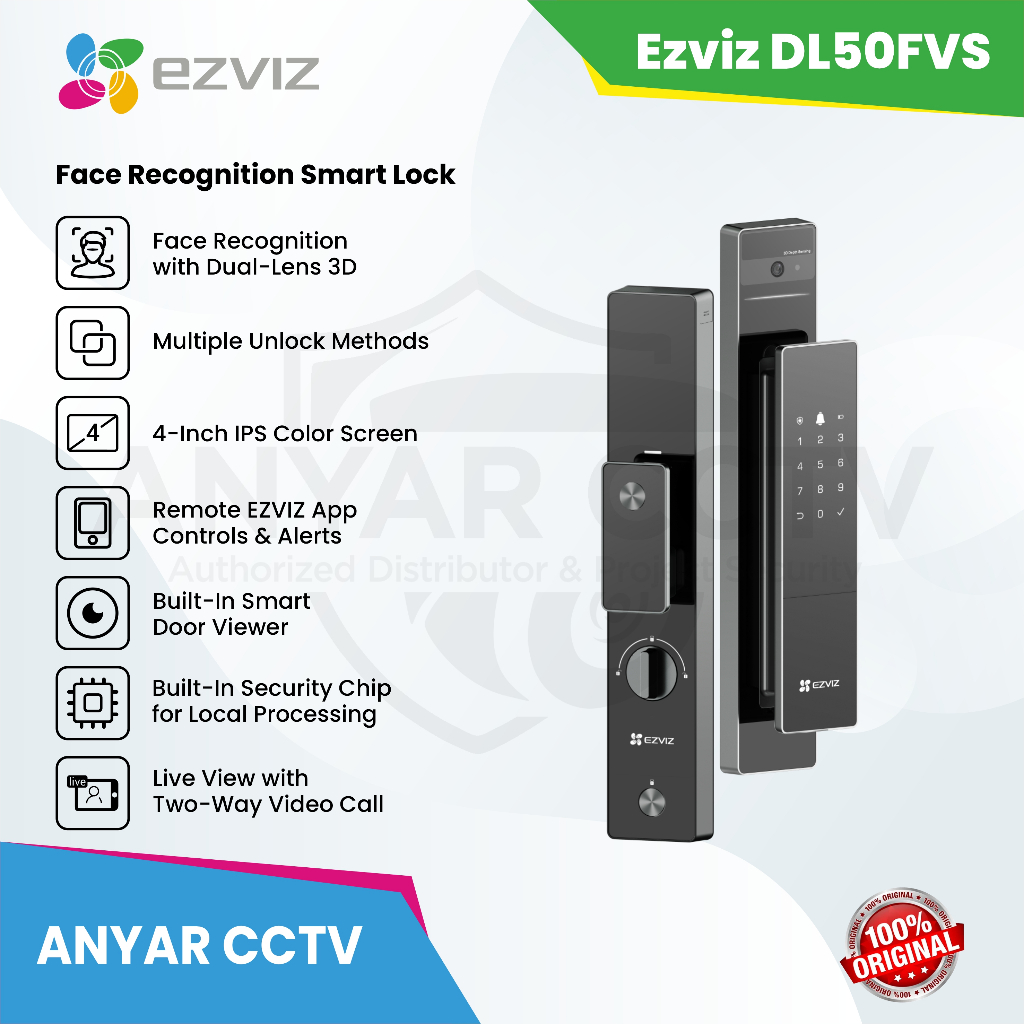 Jual EZVIZ DL50FVS Face ID Recognition Smart Security Door Lock ...
