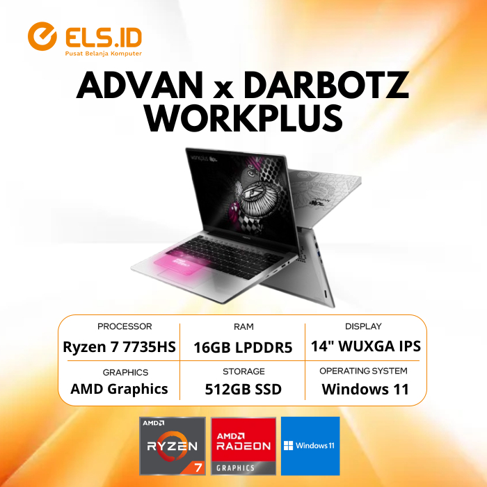 Jual Advan x Darbotz WorkPlus Ryzen 7 7735HS 16GB SSD 512GB 14" WUXGA ...