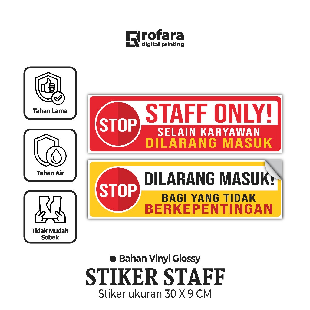 Jual Stiker Staff Only / Stiker Dilarang Masuk | Bahan Vinyl | Ukuran ...