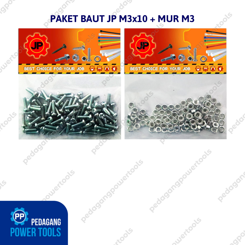 Jual PAKET 2 SET BAUT MUR 3x10 BAUT JP M 3 x 10 MM MUR M3 SKRUP ISI 100 PCS | Shopee Indonesia