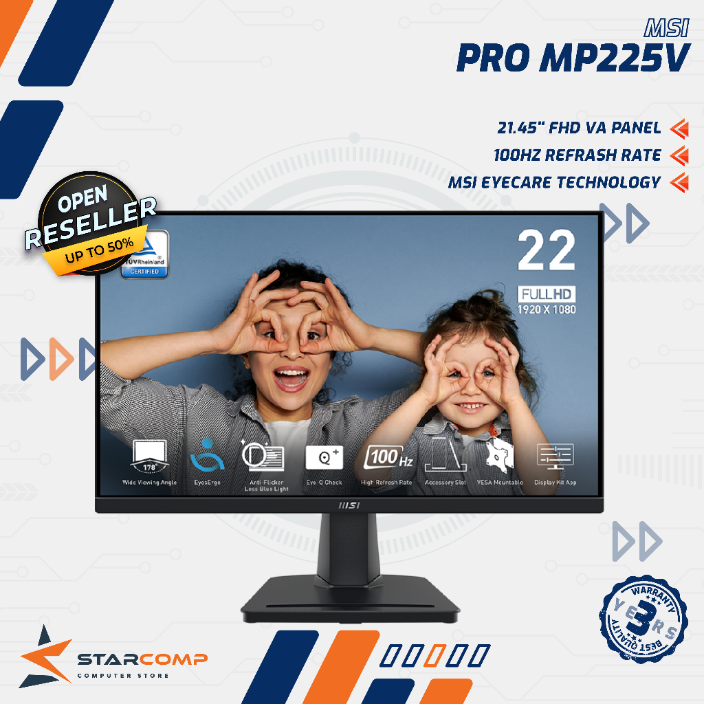 Jual MSI PRO MP225V 100Hz EyesErgo Business Monitor FHD 1080p 100Hz MP ...