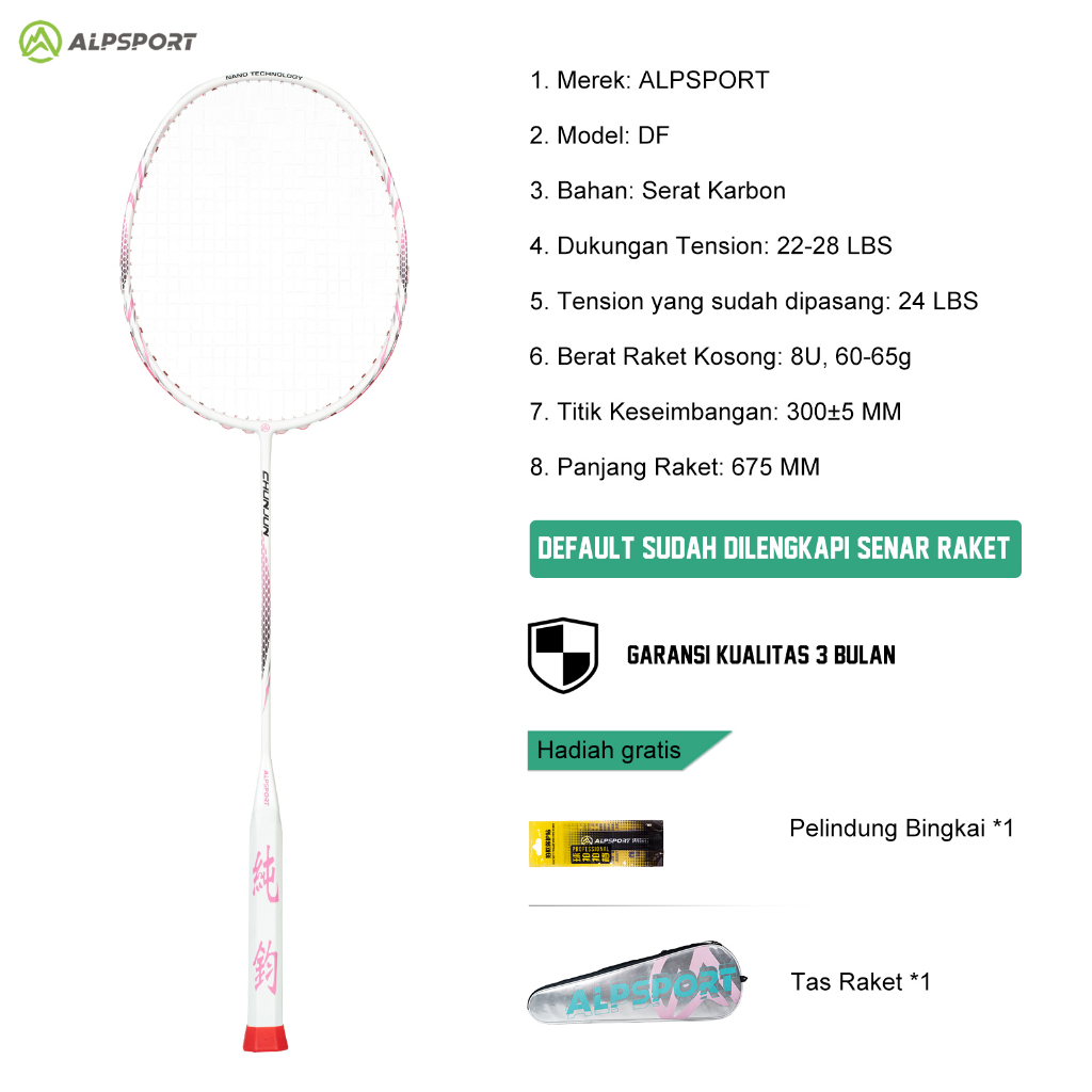Jual ALPSPORT DF 8U Max 30LBS Raket Bulutangkis Pink Yang Dirancang ...