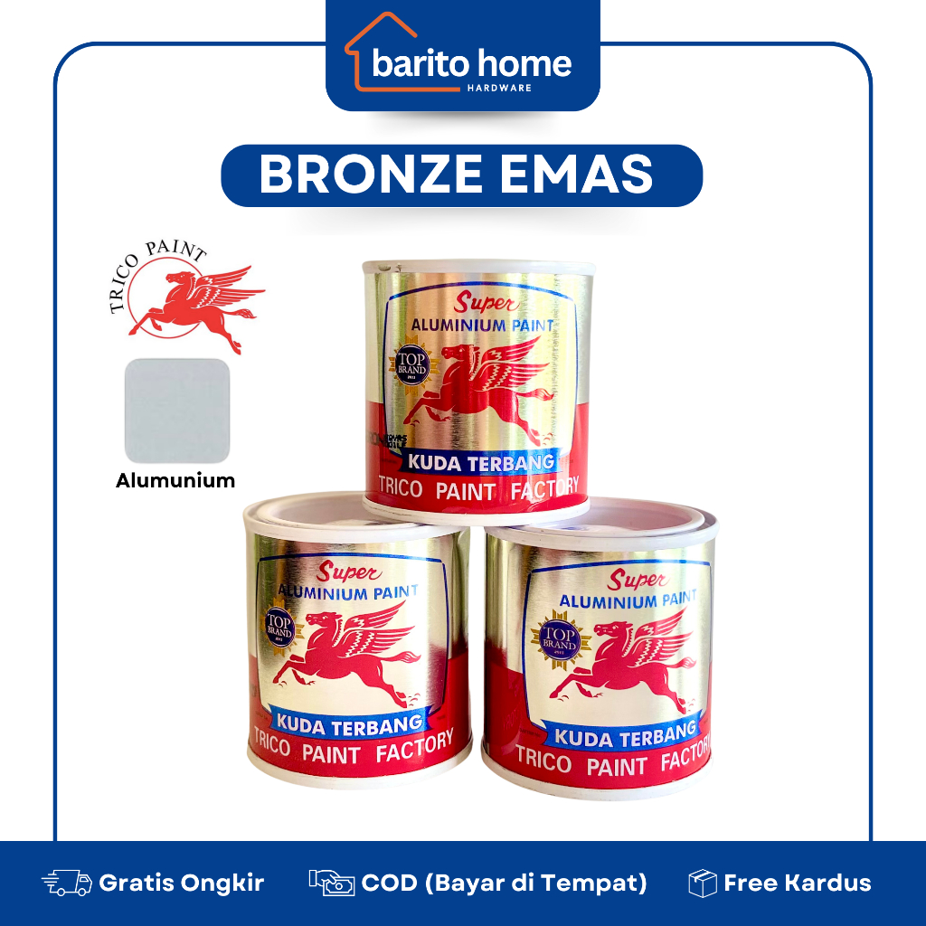 Jual Cat Super Aluminium Paint Cap Kuda Terbang 100 ml Bron Perak Warna ...