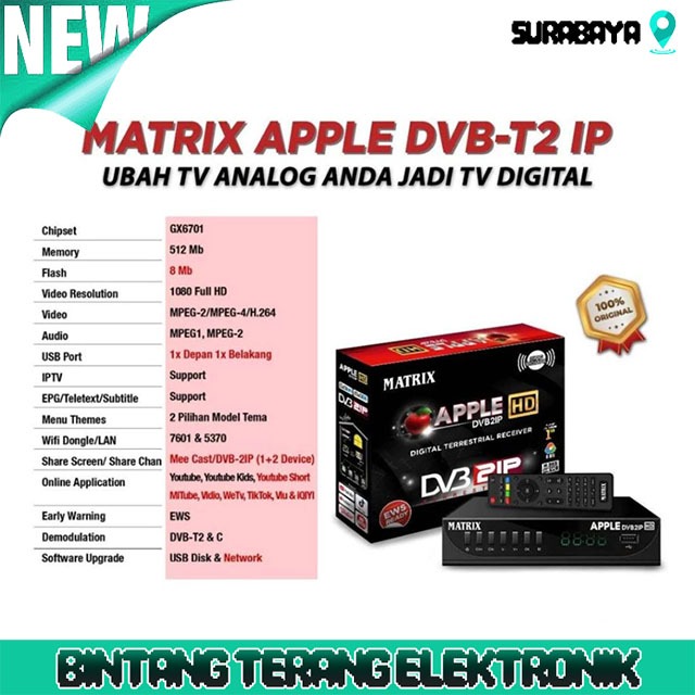 Jual Paling Baru Set Top Box Matrix Apple DVB2IP Black HD TV Digital ...