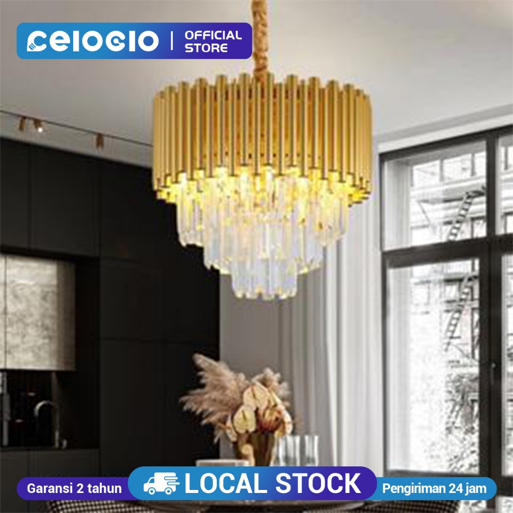 Jual CELOGLO 40cm Lampu Gantung Kristal Aesthetic mall inline badge ...