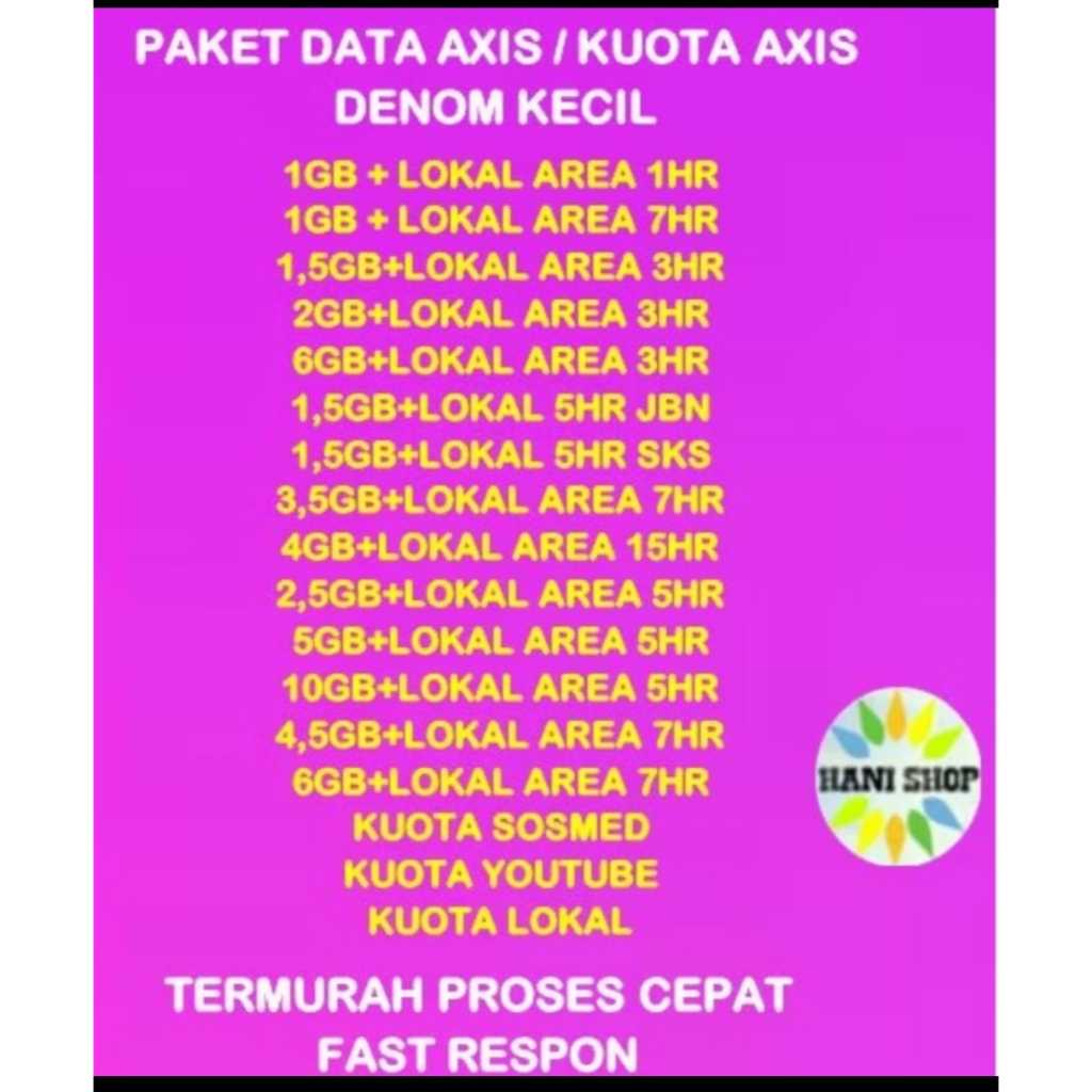 Jual TERMURAH DENOM KECIL PAKET DATA AXIS / KUOTA AXIS MINI AXIS BRONET ...