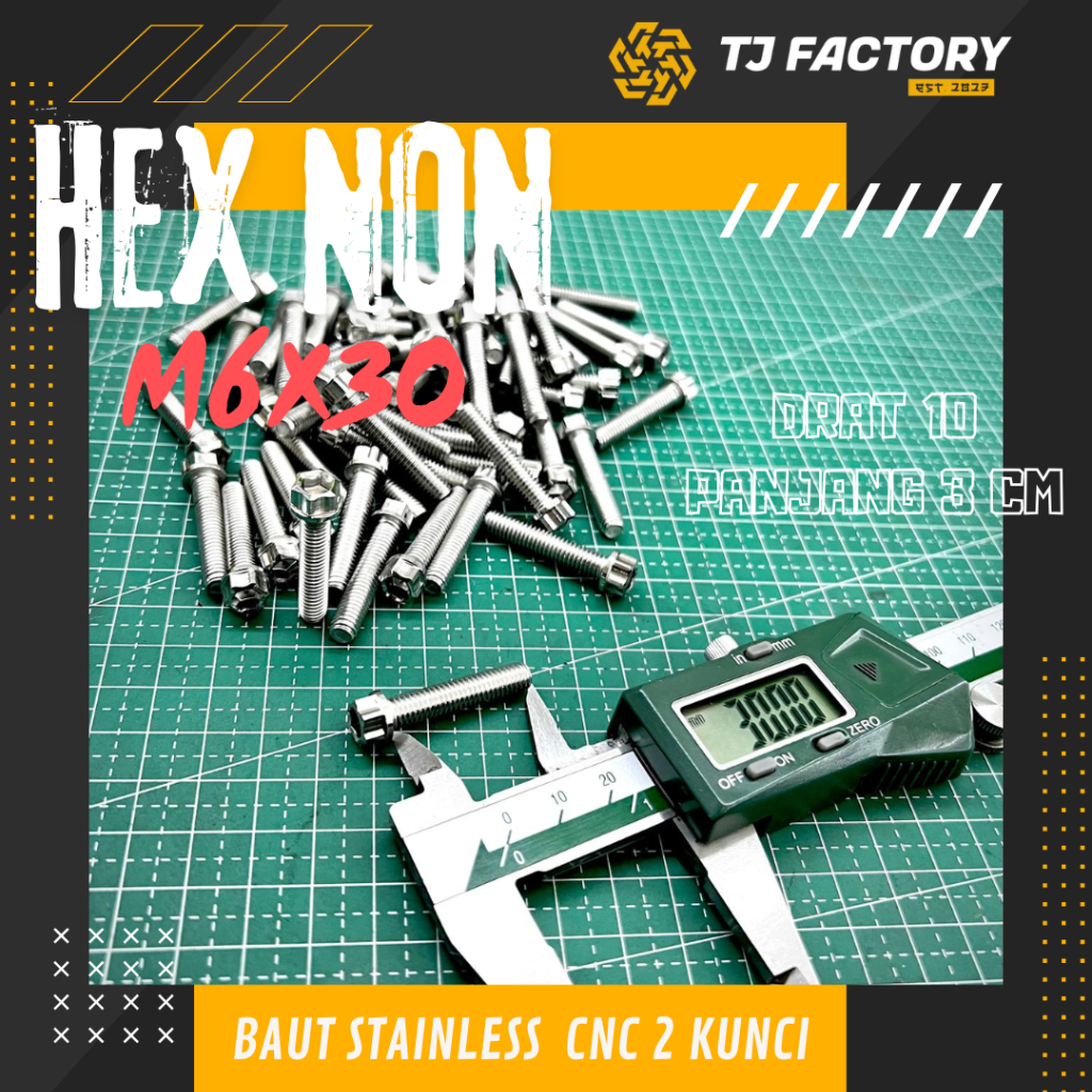 Jual BAUT DRAT 10 M6 PANJANG 3 CM STAINLESS CNC 2 KUNCI HN M6x30 M6 x 30 by Tj Factory (Harga 1 ...