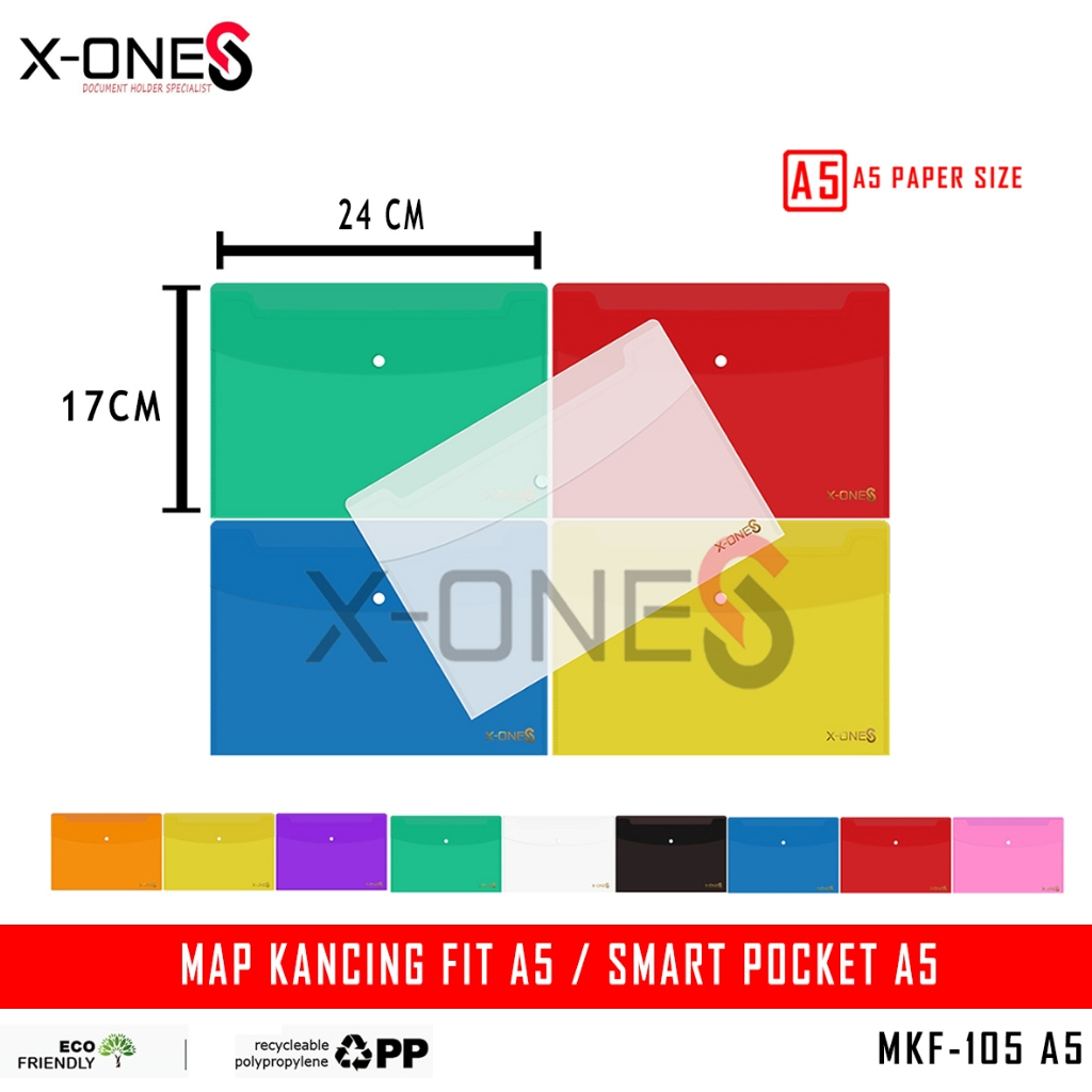 Jual X-ONE MAP PLASTIK KANCING 1 FIT A5 (UKURAN BUKU TULIS) AMPLOP ...