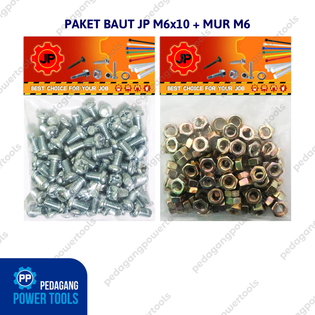 Jual PAKET 2 SET BAUT MUR 6x10 BAUT JP M 6 x 10 MM MUR M6 SKRUP ISI 100 PCS | Shopee Indonesia