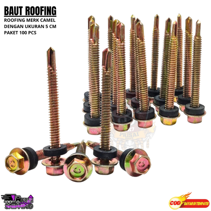 Jual Baut Roofing Ukuran 5cm 1Bungkus isi 100pcs/Baut Roofing Kepala ...