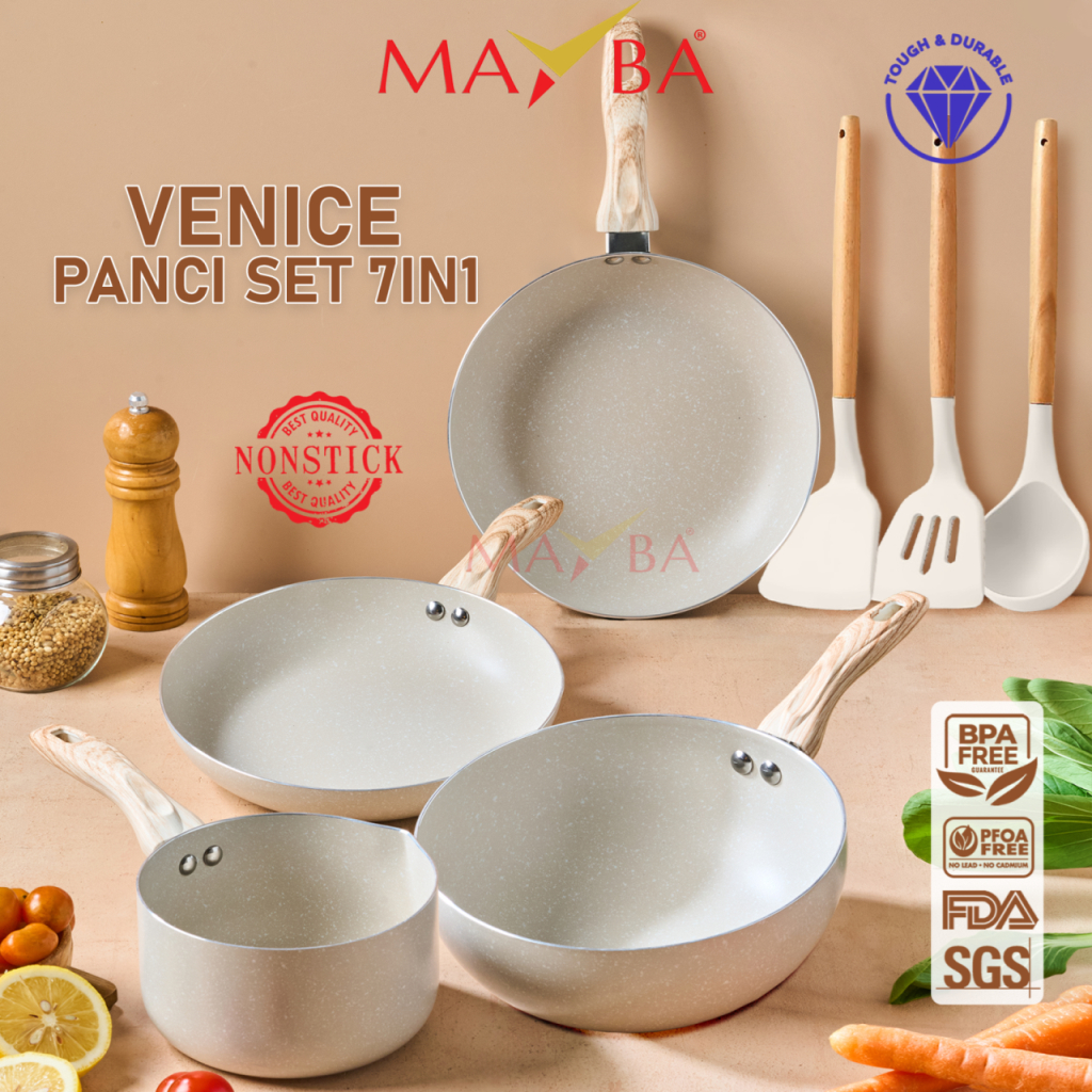 Jual VENICE 7PCS PANCI SET wok sauce fry pan 2pcs plus 3 white spatula ...