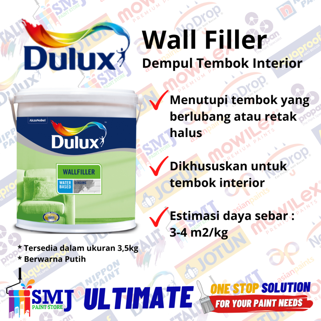 Jual Plamir / Plamur / Dempul Tembok Interior DULUX WALL FILLER 3,5kg ...