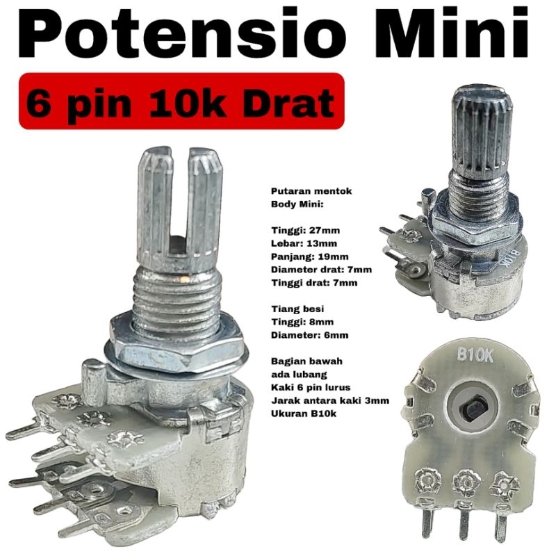 Jual Potensio Mini 6 pin 10k Drat Stereo Kaki 3-3 Lurus Potentio Meter ...