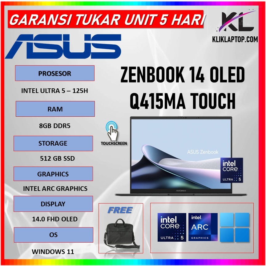 Jual Asus Zenbook 14 Oled Q415MA / UX3405MA Touch Intel Ultra 5 125H ...