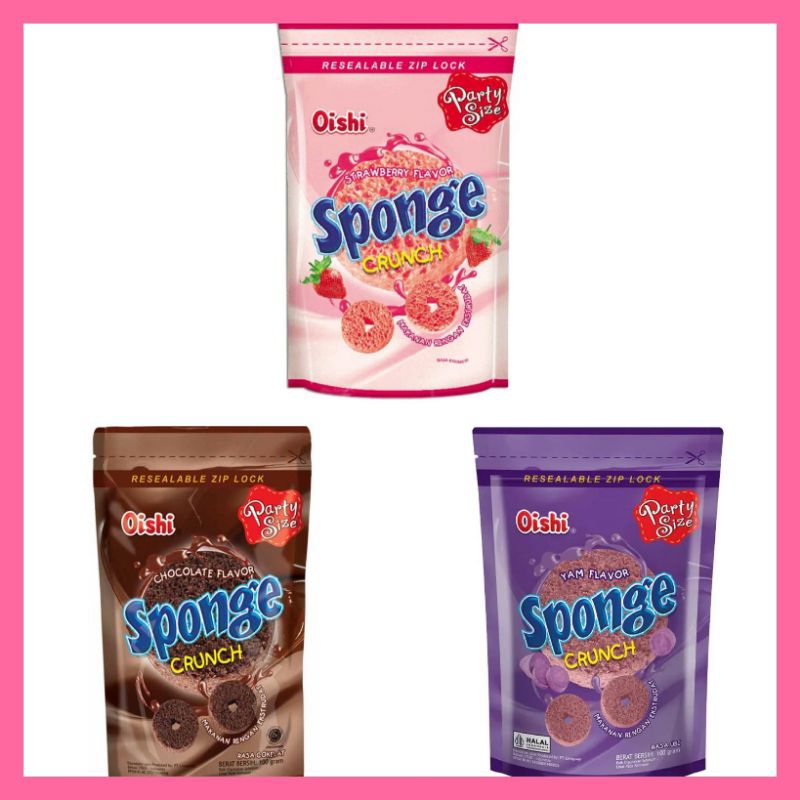 Jual sponge crunch oishi strawberry coklat ubi party size Zip lock ...