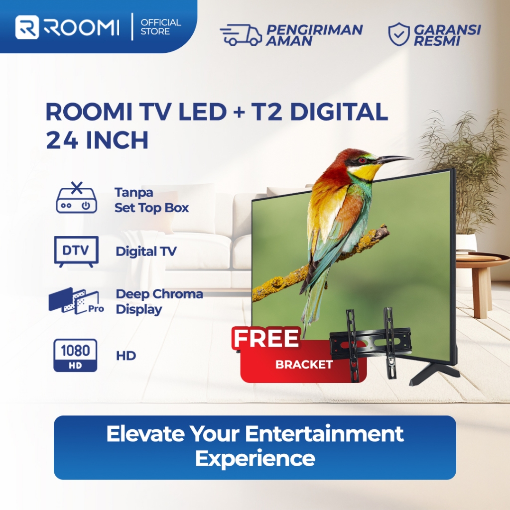 Jual ROOMI Digital TV 24 Inch LED + T2 High Definition RMTV024 | Shopee Indonesia