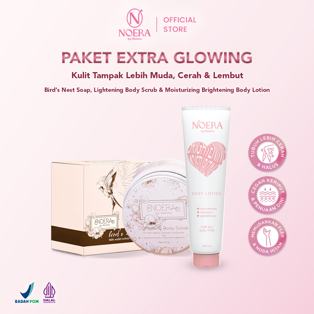 Jual Noera Paket Extra Glowing | Birdnest soap + Lightening Body Scrub ...