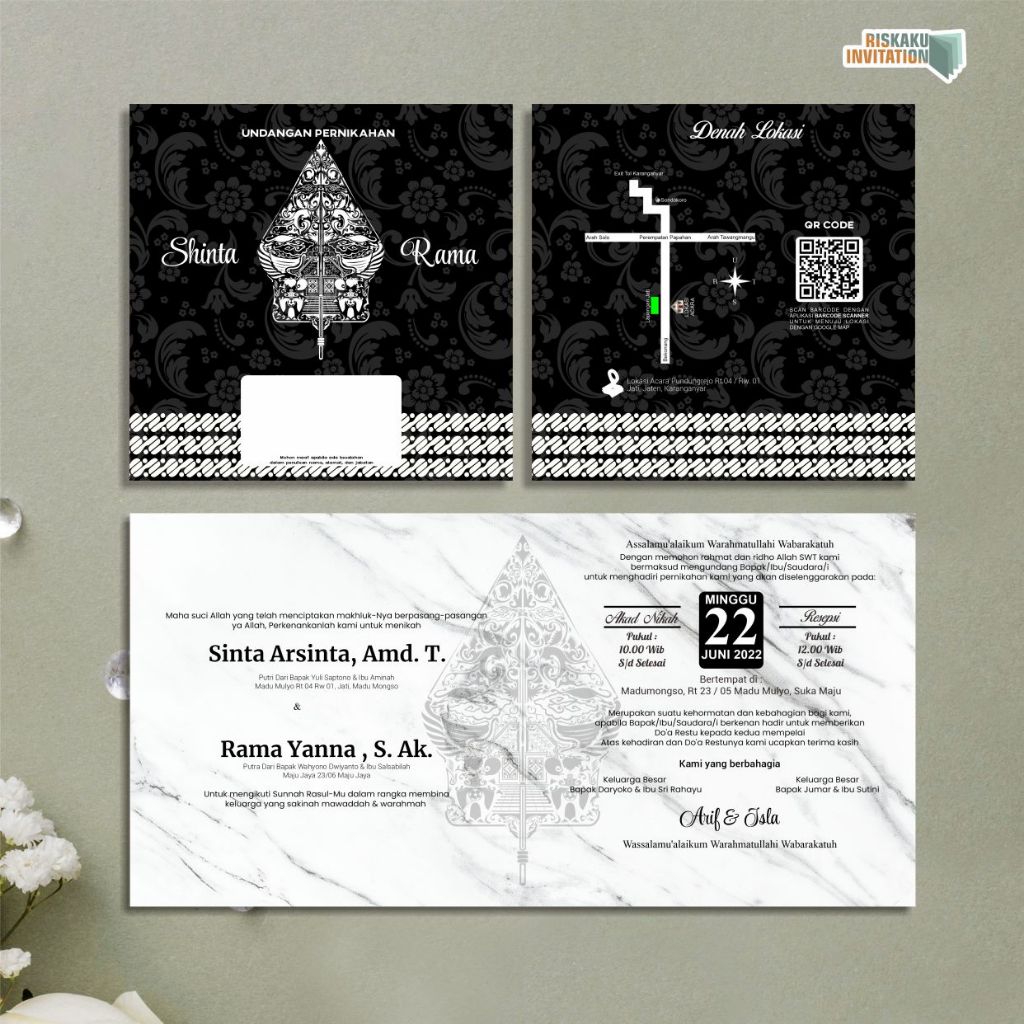 Jual Undangan Pernikahan Glossy Tema Wayang Adat Jawa, BW, Hitam Putih ...
