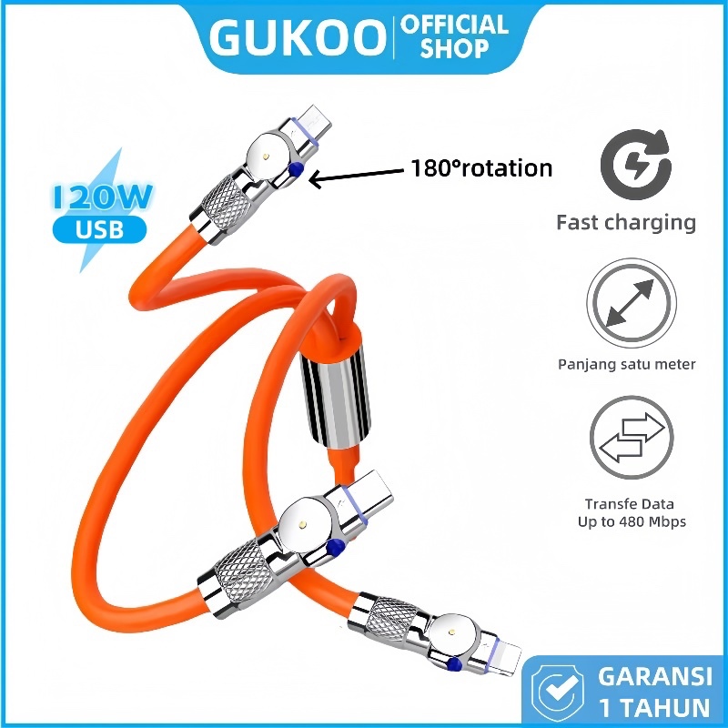 Jual GUKOO Kabel Charger 3 in 1 120W Fast Charging - Type-C, Micro USB, & Lightning, Bahan ...