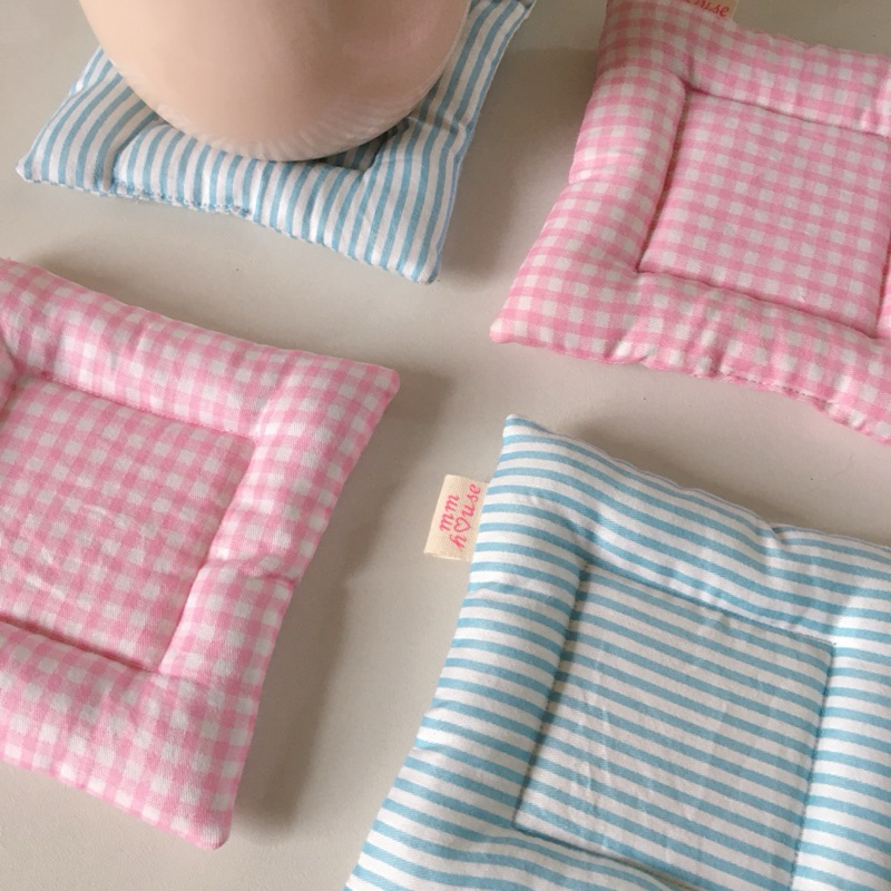 Jual Puffy coaster / tatakan gelas kain gingham aesthetic kotak kotak ...